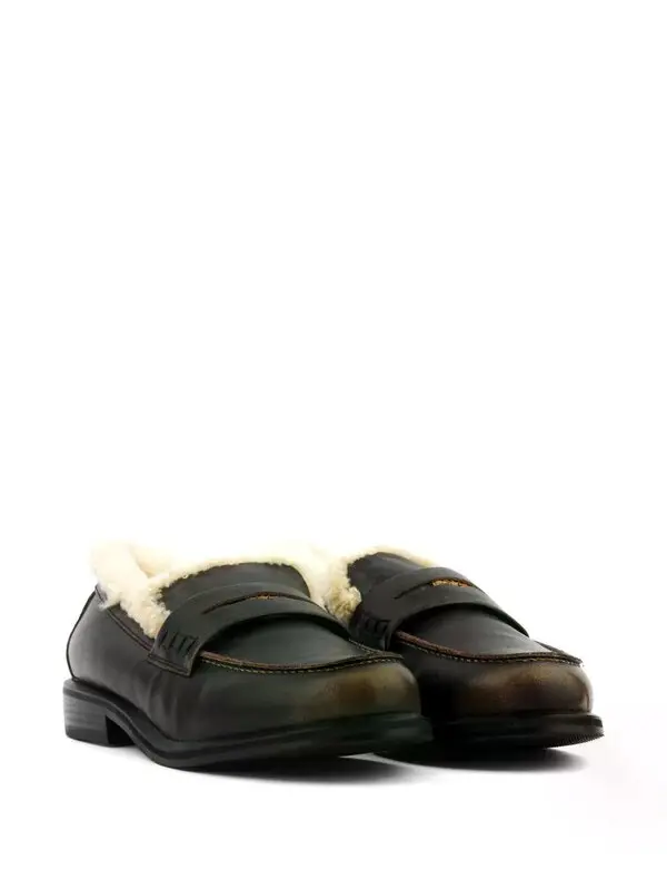 TORAL SHOES Shearling-trim Leather Loafers