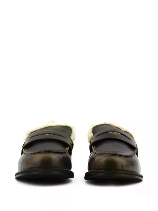 TORAL SHOES Shearling-trim Leather Loafers