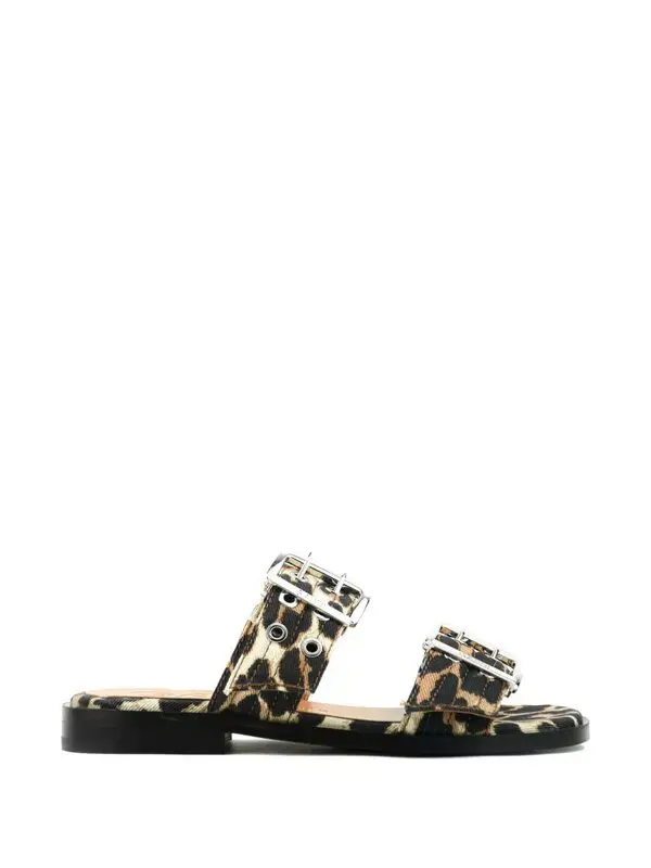 GANNI Leopard-print Buckle-fastening Sandals - Neutrals