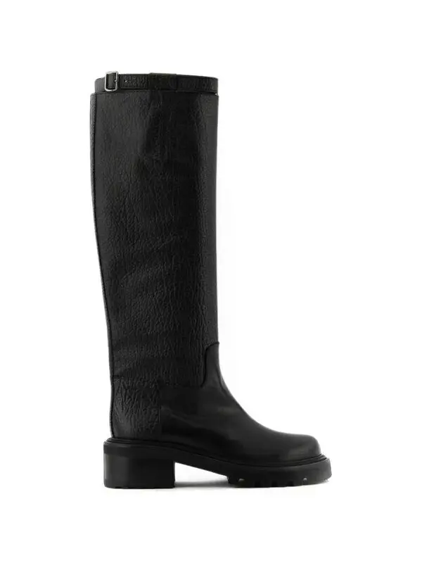 PAUL WARMER Elephant Grained Leather Boots - Black