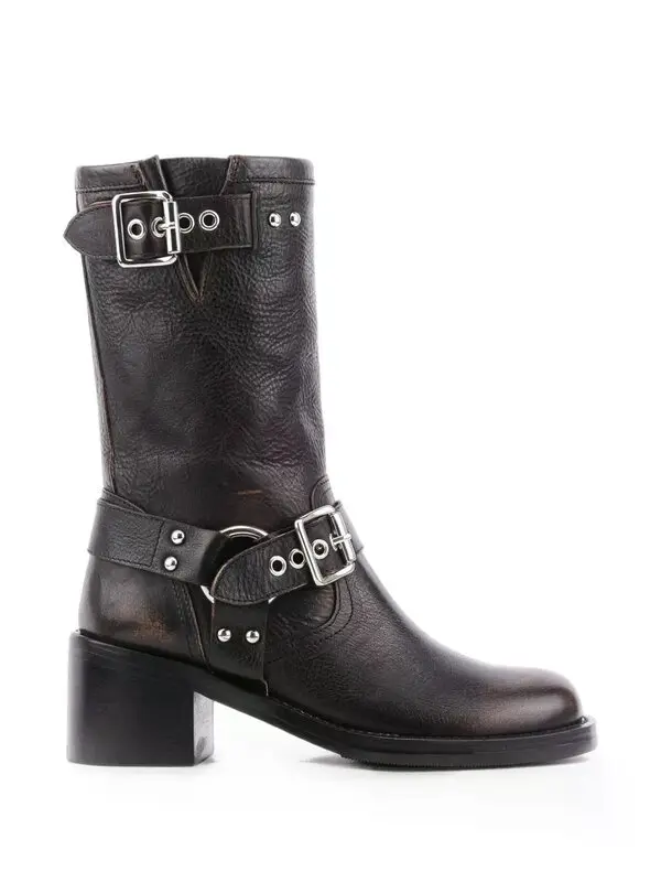 PAUL WARMER 123 Bikerette Buckle-strap Mid-calf Boots - Brown