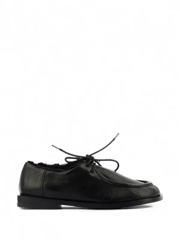 Elena Iachi Althea Lace-up Shearling-lined Loafers - Black
