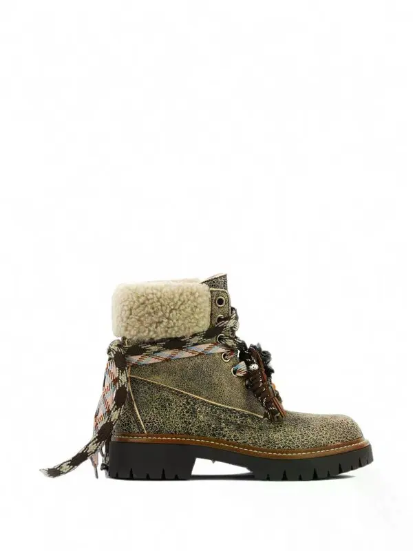 Elena Iachi Lace-up Shearling-trim Ankle Boots
