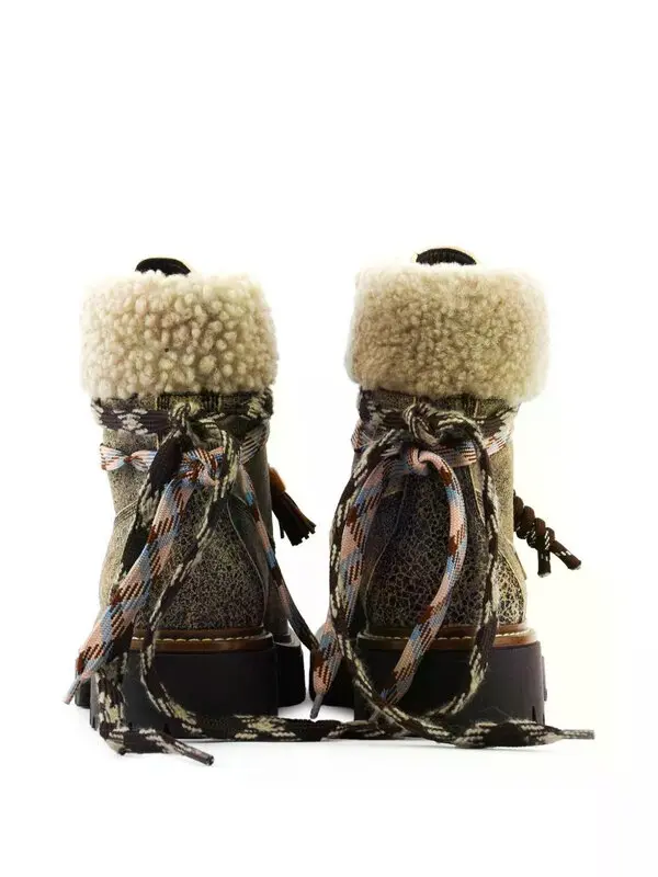 Elena Iachi Lace-up Shearling-trim Ankle Boots