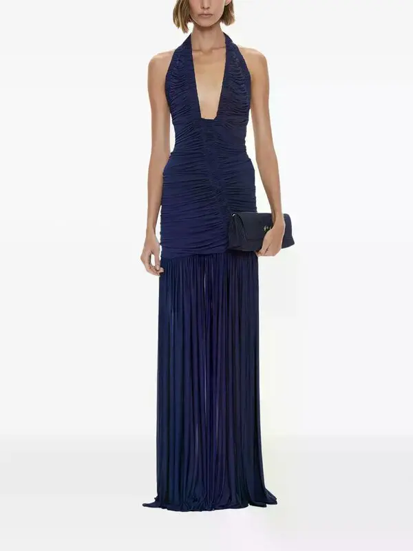 Christopher Esber Orion Ruched Halterneck Maxi Dress - Blue