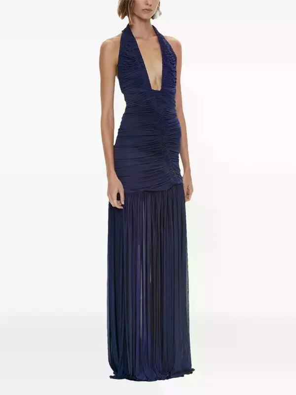 Christopher Esber Orion Ruched Halterneck Maxi Dress - Blue