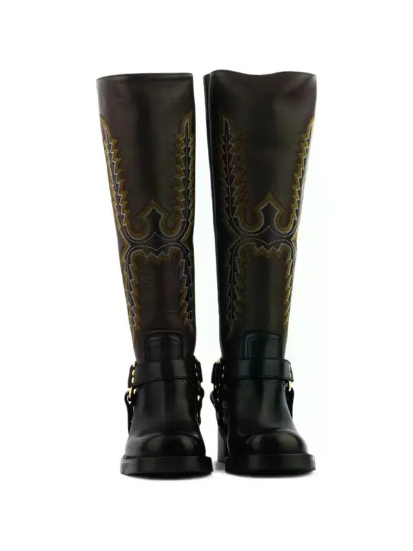Elena Iachi Embroidered Harness Knee-high Boots