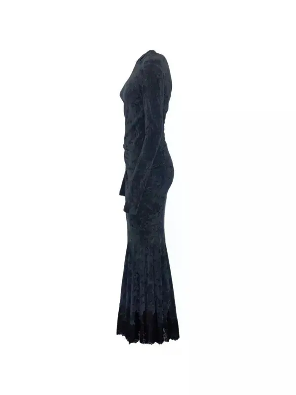 Alberta Ferretti Crushed-velvet Lace-trim Dress