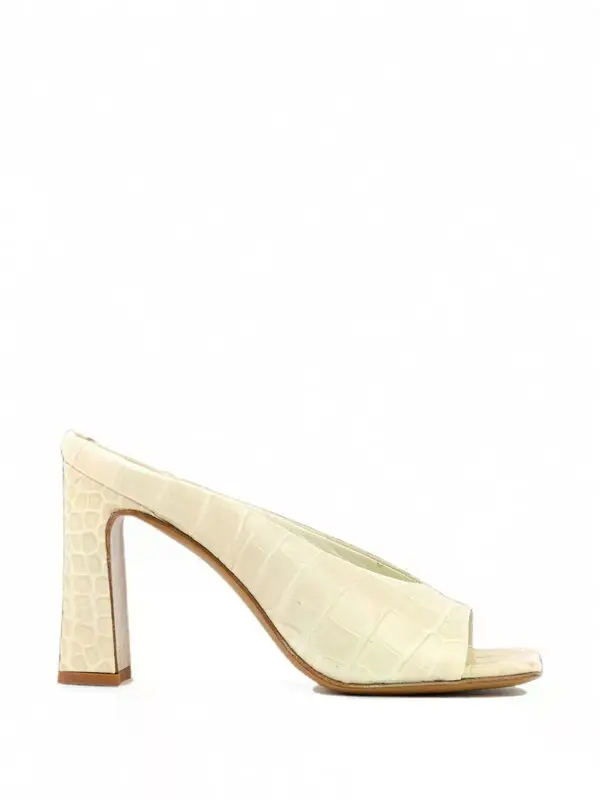 PAUL WARMER Crocodile-embossed Leather Mules - Neutrals