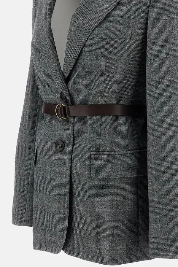 Max Mara Single-breasted Wool Flannel Blazer With Belt - Multicolor
