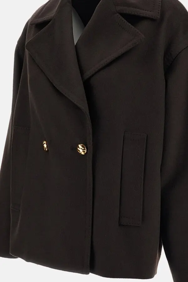 MAX MARA STUDIO Double-breasted Pure Wool Drap Peacoat