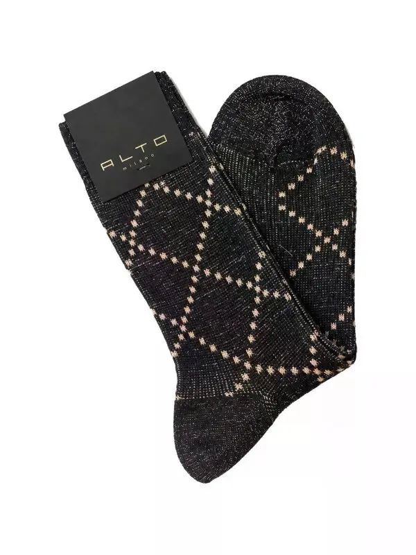 ALTO MILANO Check-pattern Metallic-effect Socks - Black