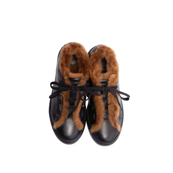 FURSHO Classic Shearling-lined Lace-up Trainers /cuoio