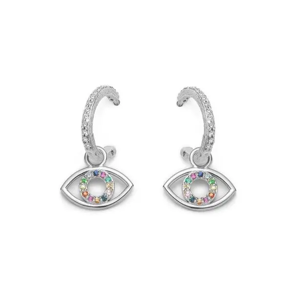 WITH LOVE DARLING Rainbow Eye Hoops - Silver
