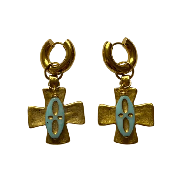 SCCOLLECTION Marlowe Chunky Gold Cross Earrings Turquoise - Blue
