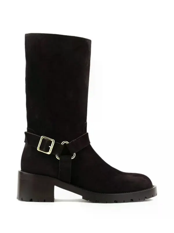 PAUL WARMER Biker Buckle-detail Suede Boots - Brown