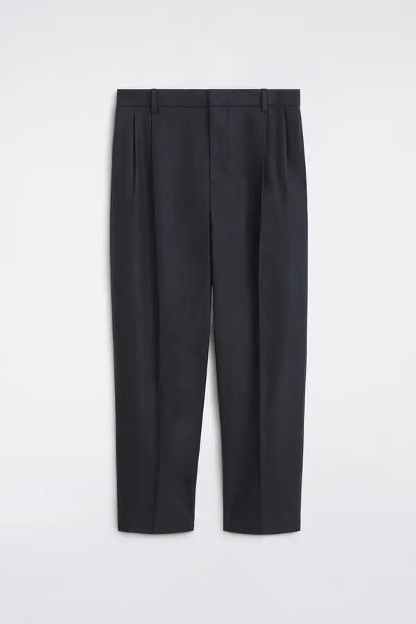Cos Pleated Wool Relaxed-fit Straight-leg Pants - Navy
