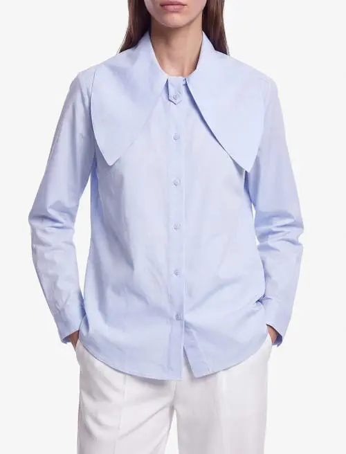 KOTON Long Sleeve Oversized Peter Pan Collar Shirt With Self-tie Detail