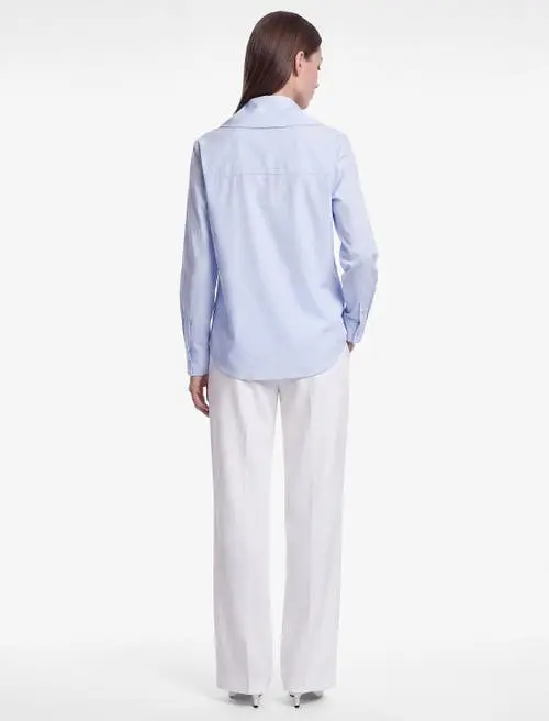 KOTON Long Sleeve Oversized Peter Pan Collar Shirt With Self-tie Detail