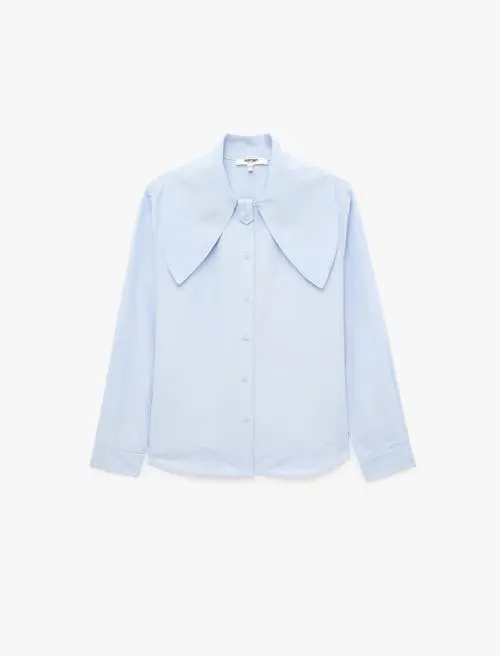 KOTON Long Sleeve Oversized Peter Pan Collar Shirt With Self-tie Detail