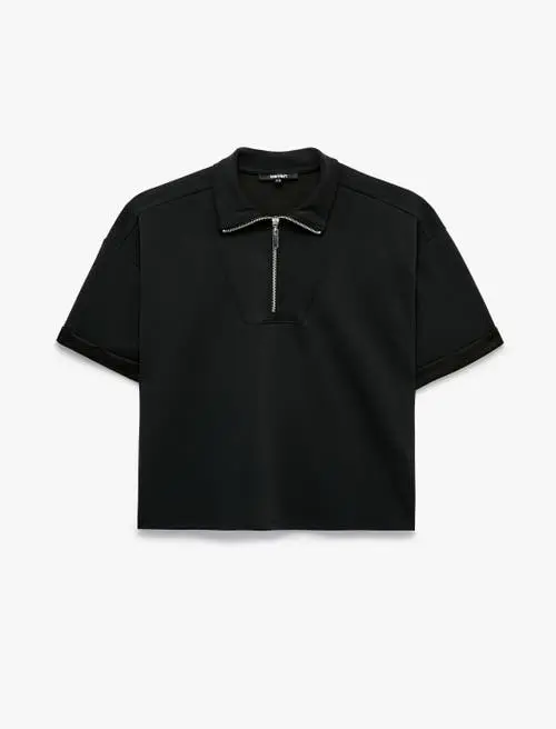 KOTON Regular Fit Modal Blend Short Sleeve Half Zip Polo T-shirt