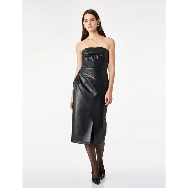 Koton Faux Leather Wrap Corset Dress