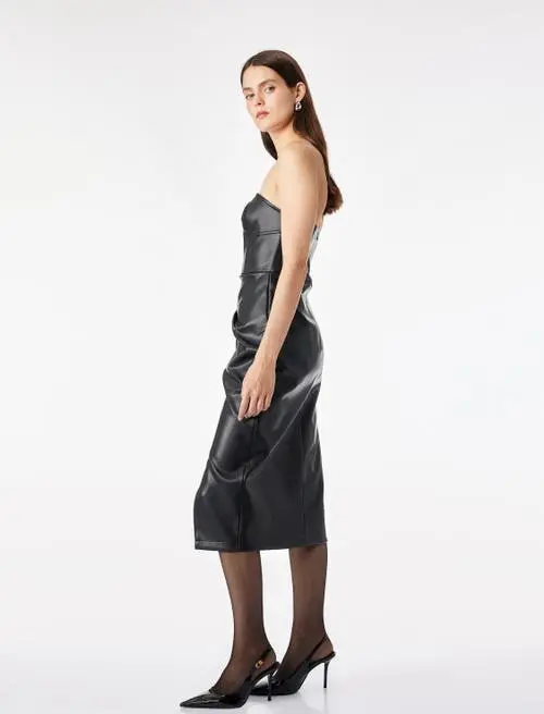Koton Faux Leather Wrap Corset Dress