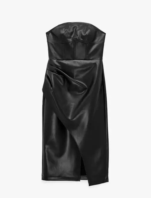 Koton Faux Leather Wrap Corset Dress
