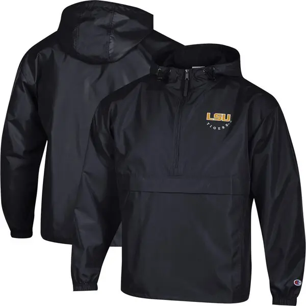 Champion Lsu Tigers Packable Hooded Windbreaker Half-zip Jacket