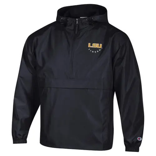 Champion Lsu Tigers Packable Hooded Windbreaker Half-zip Jacket