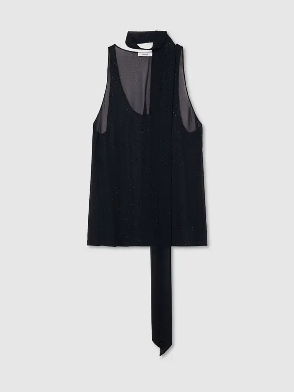 REISS Darla Sheer Crystal-detail Scarf-neck Vest - Navy