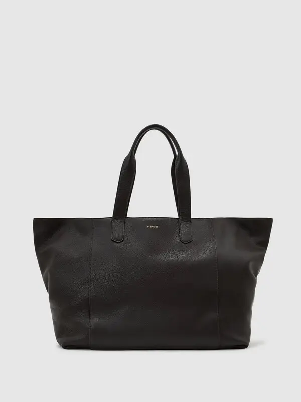 REISS Weybourne Grained Leather Large Tote Bag
