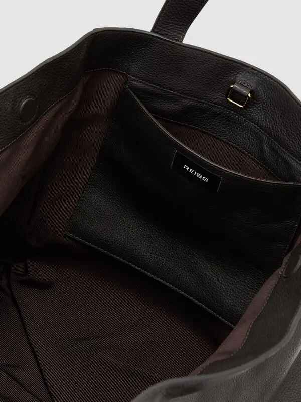 REISS Weybourne Grained Leather Large Tote Bag