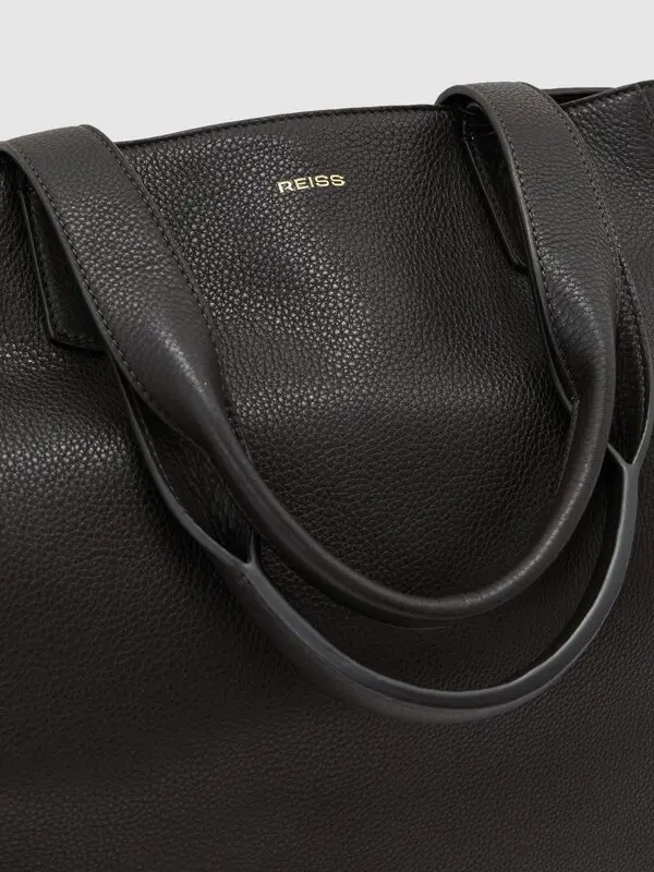 REISS Weybourne Grained Leather Large Tote Bag