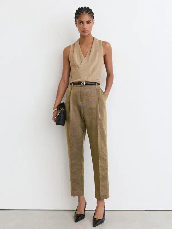 REISS Edie Metallic-knit Cowl-neck Sleeveless Top