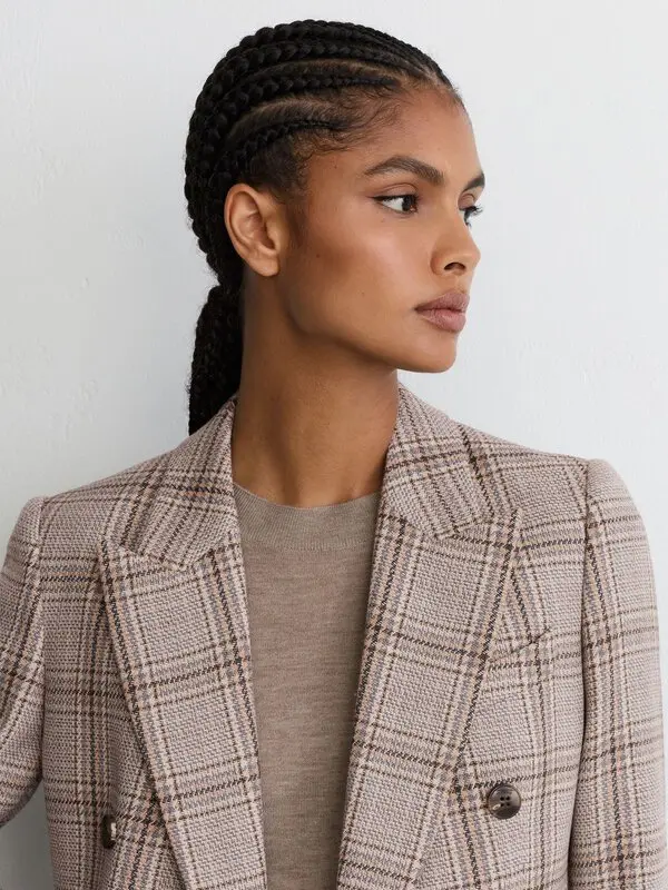REISS Bella Wool-blend Woven-check Double-breasted Blazer