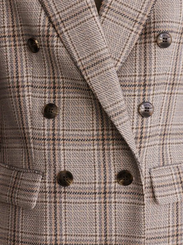 REISS Bella Wool-blend Woven-check Double-breasted Blazer