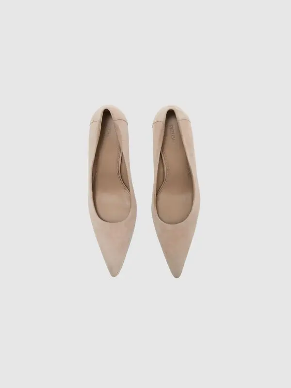 REISS Tilly Suede Pointed-toe Mid-heel Court Shoes - Light Taupe