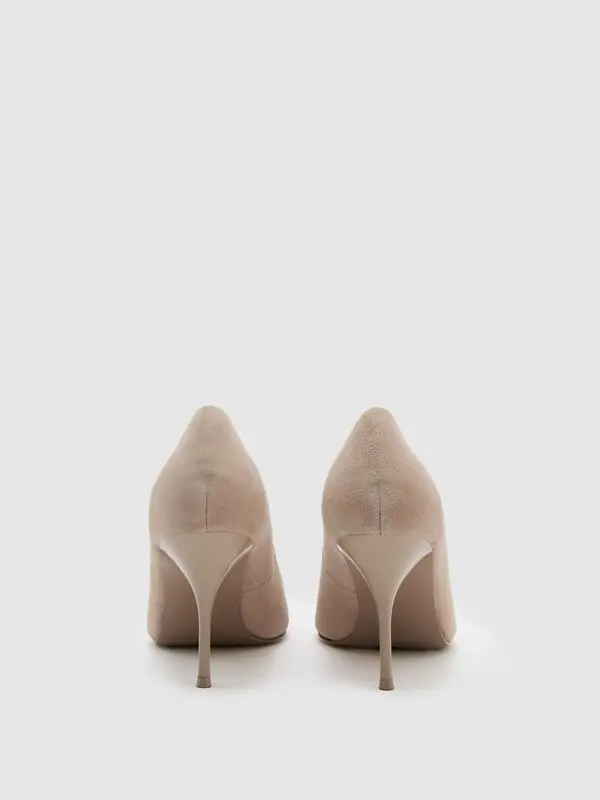 REISS Tilly Suede Pointed-toe Mid-heel Court Shoes - Light Taupe
