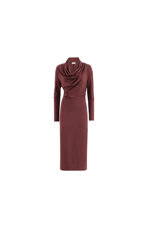 Brunello Cucinelli Techno Wool Jersey Dress With Draping And Monili