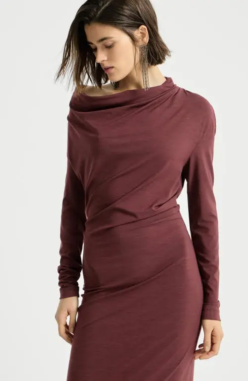 Brunello Cucinelli Techno Wool Jersey Dress With Draping And Monili