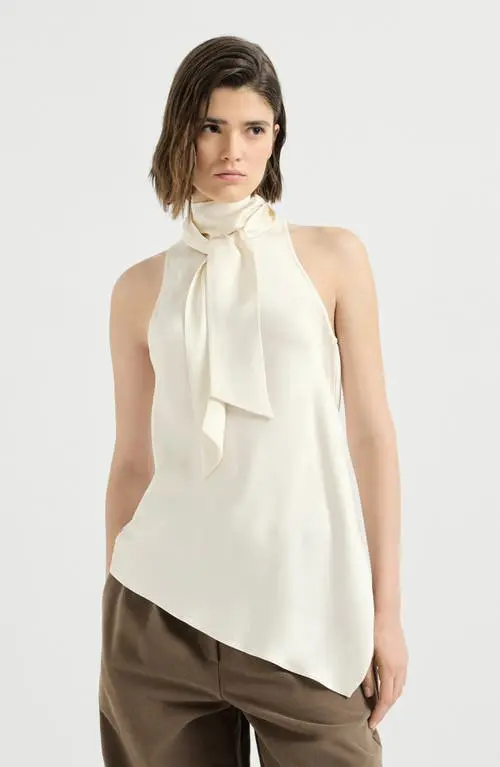 Brunello Cucinelli Silk Satin Top With Monili