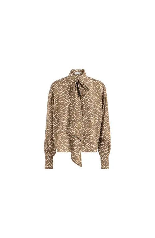 Brunello Cucinelli Silk Dapple Pongee Pussybow Blouse With Monili