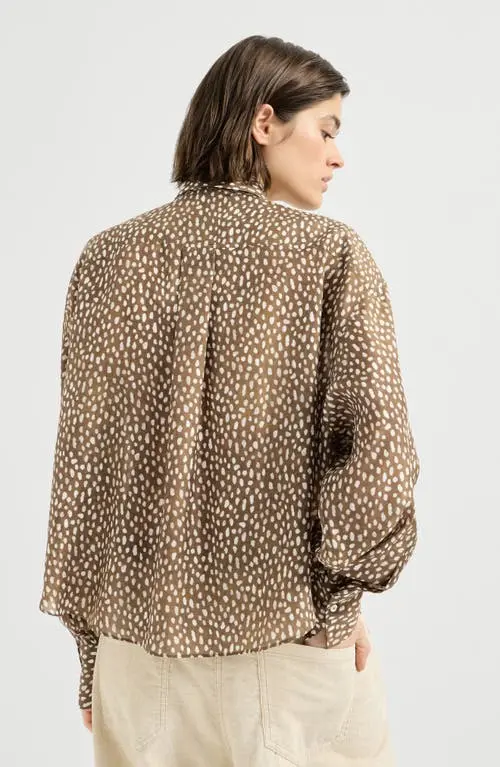 Brunello Cucinelli Silk Dapple Pongee Pussybow Blouse With Monili