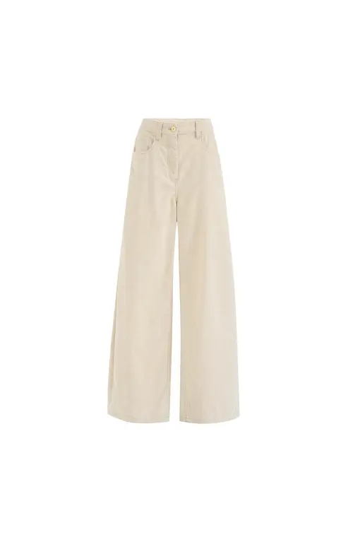 Brunello Cucinelli Garment-dyed Wide Trousers In Cotton And Linen Corduroy With Monili - Ecru
