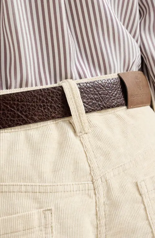 Brunello Cucinelli Garment-dyed Wide Trousers In Cotton And Linen Corduroy With Monili - Ecru