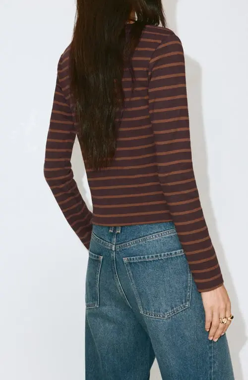 MANGO Stripe Boat Neck Long Sleeve Cotton T-shirt