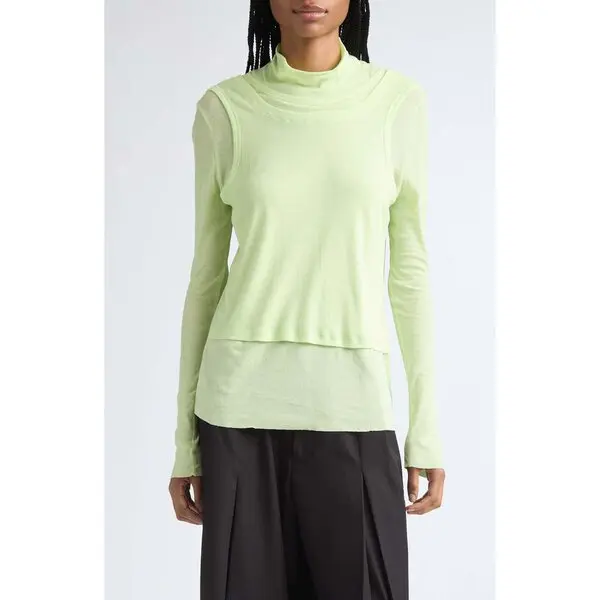 MELITTA BAUMEISTER Double Layer Cotton Turtleneck Top - Soft Lime
