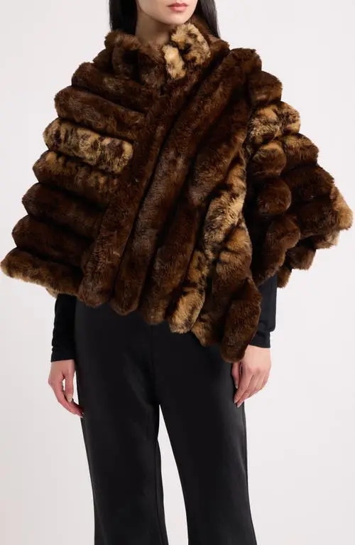 La Fiorentina Channeled Leopard Spot Faux Fur Capelet - Brown