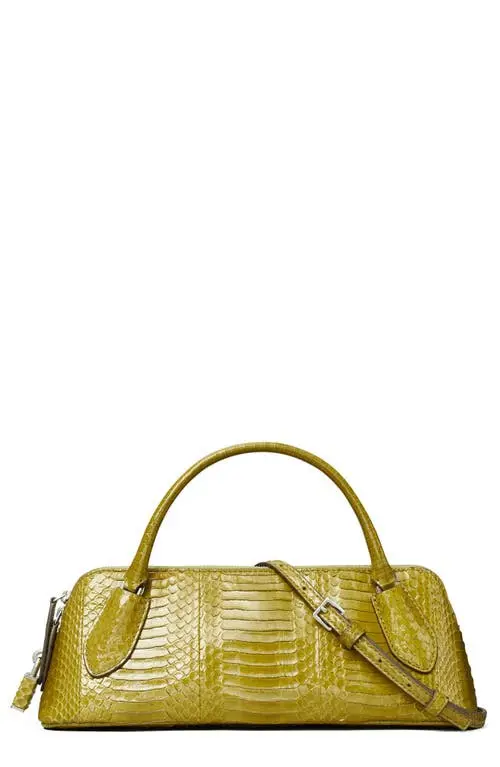 Tory Burch Lock Snake Top Handle Leather Bag - Moss
